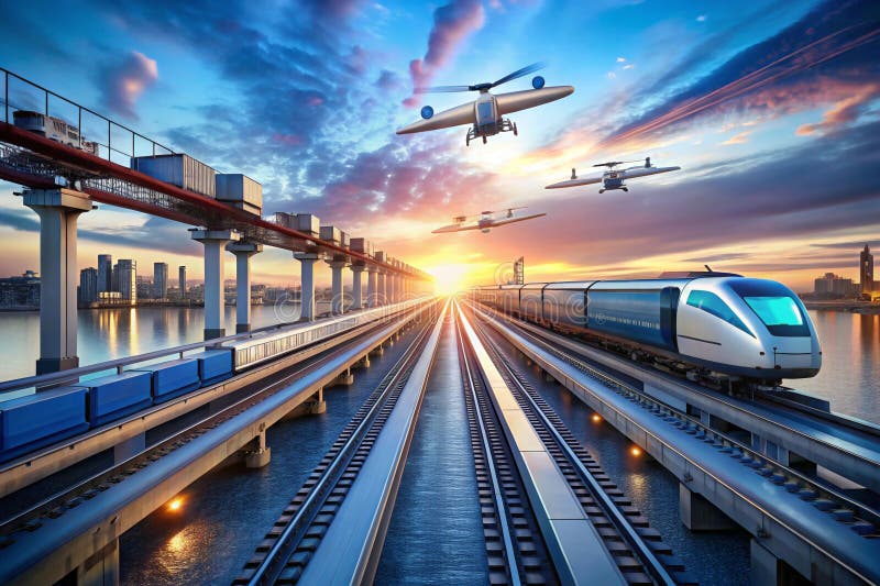 Future Maglev Cargo Transport Stock Illustration - Illustration of city ...