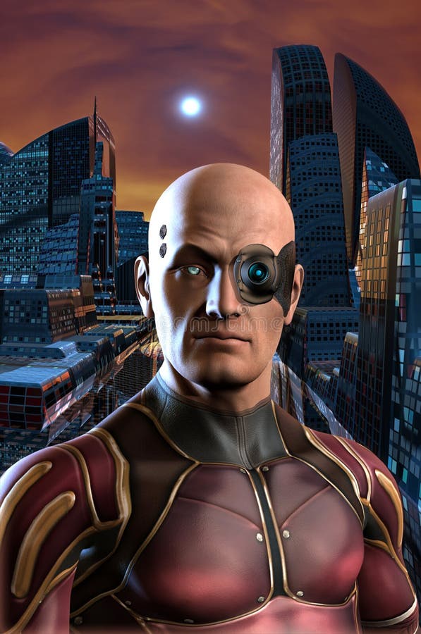 Future man and city stock illustration. Illustration of artwork - 51401297