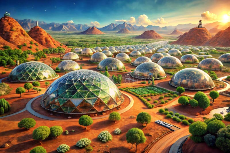 Future Mars Colonization Landscape Stock Illustration - Illustration of ...