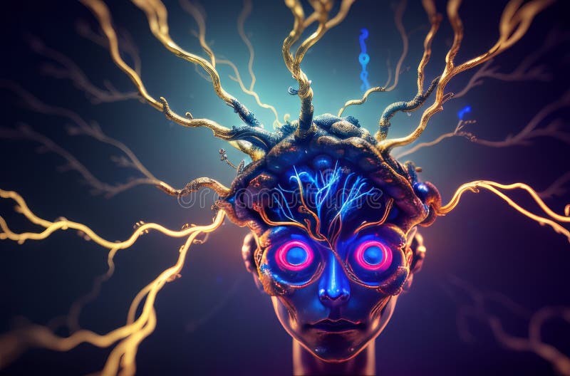 Future Mind Human and Artificial Intelligence Merge. Oncept of Man of ...