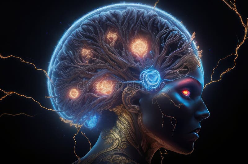 Future Mind Human and Artificial Intelligence Merge. Concept of Man of ...