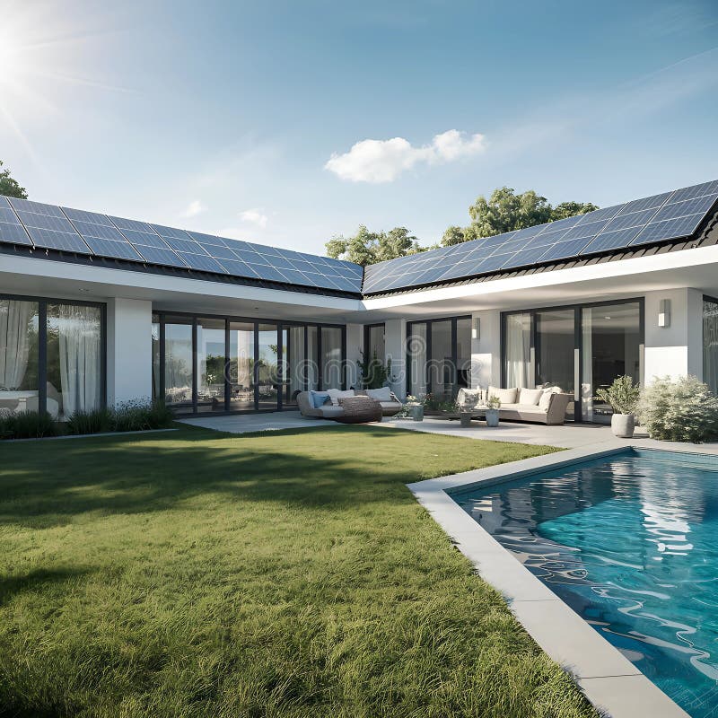 Future Modern Homes Use Solar Panels Stock Photo - Image of exterior ...
