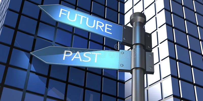 Future or Past Road Sign with Building Facade Stock Illustration ...