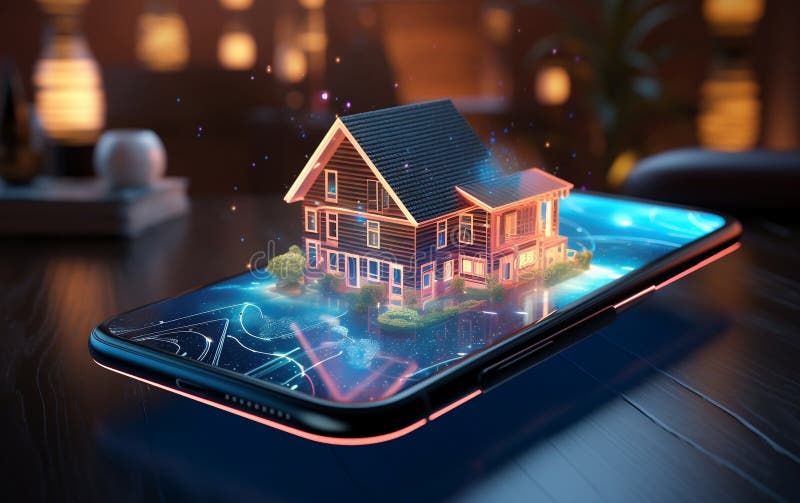 Future Phone App with House Icon. Generative AI Stock Illustration ...