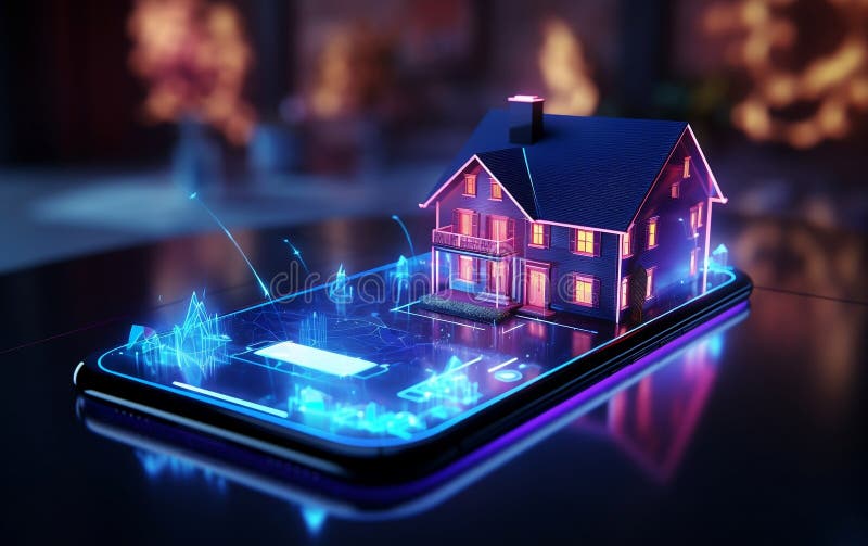 Future Phone App with House Icon. Generative AI Stock Illustration ...