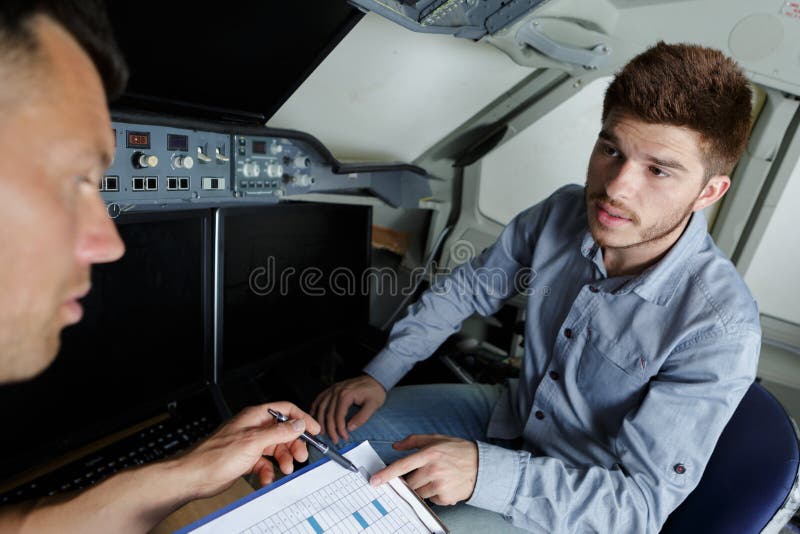 Future Pilot Training Using Simulator Stock Photo - Image of profession ...
