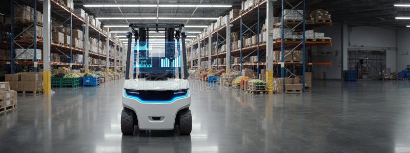Future-Ready Autonomous Forklift in Modern Warehouse Stock Illustration ...