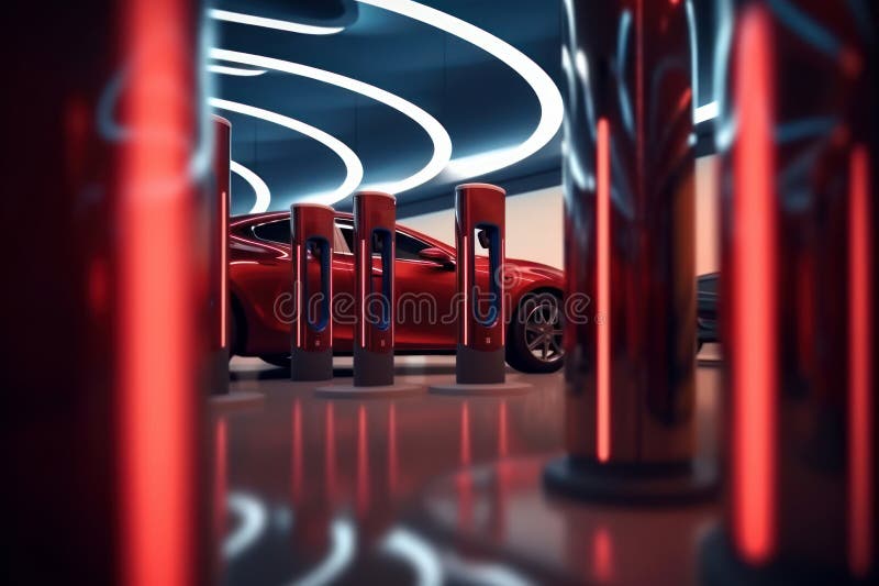 Future-Ready Modern Charging Station for Electric Vehicles. Generative AI Stock Illustration ...