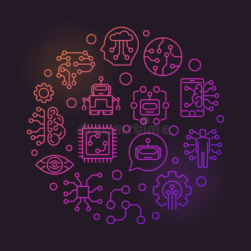 Future Round Vector Creative Illustration in Thin Line Style Stock ...