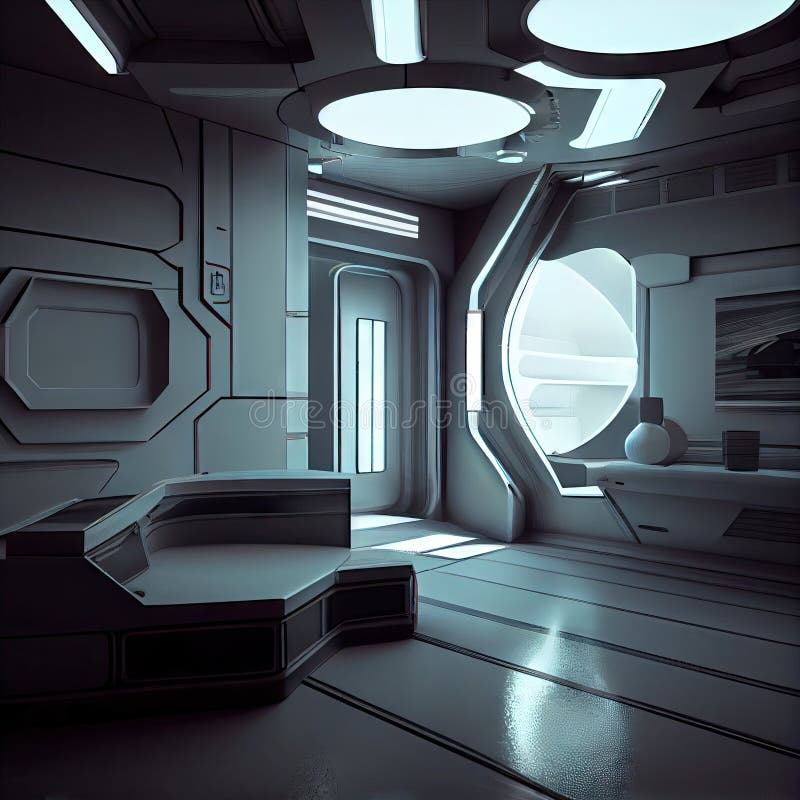 Future Sci-fi Futuristic Interior with Smooth Lines and Panels Stock ...