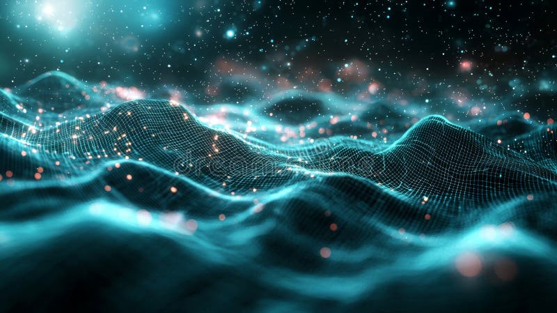 Future Science Background with Holographic Data Streams on a Floating ...