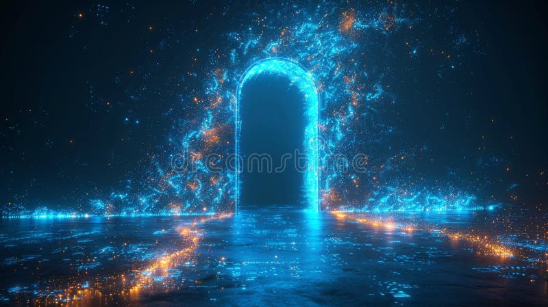 Future Science Fiction Concept of an Open Door at a Digital Path ...
