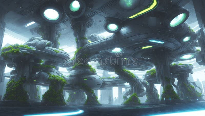 Future Sense of Alien High-tech City, Plant Landscaping, Data ...