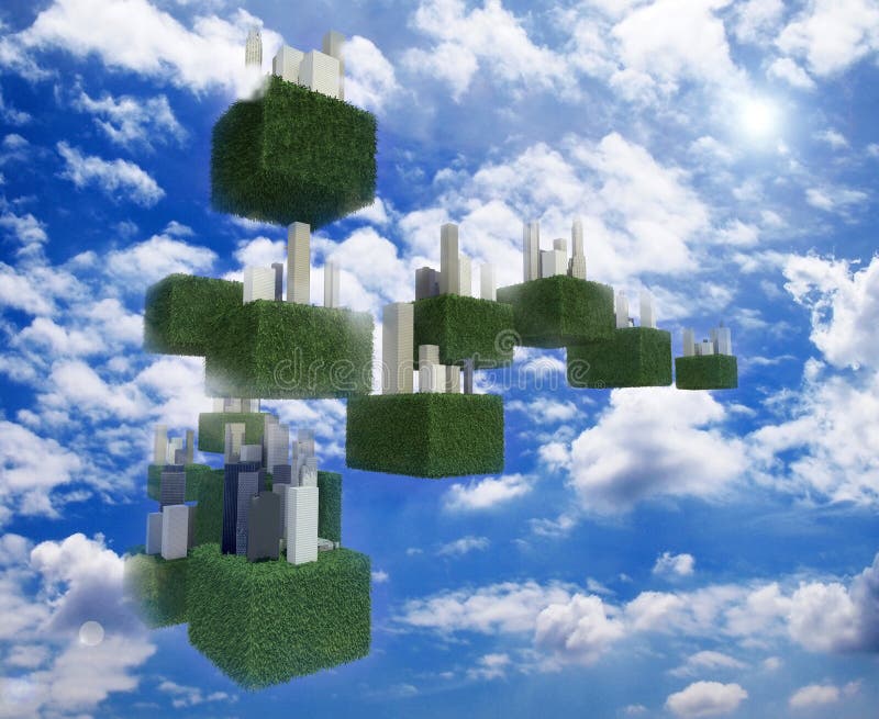 Future Sky City in the Sky. Stock Illustration - Illustration of green ...