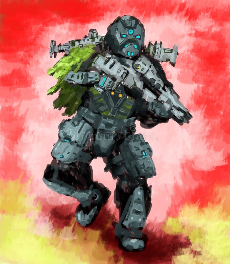Futuristic Soldier Armor at War Stock Illustration - Illustration of ...