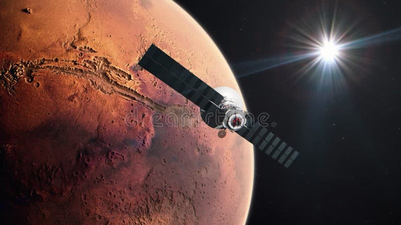 Future Space Mission Satellite in Orbit of Mars Stock Footage - Video ...