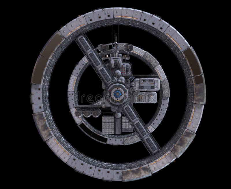 Future Space Station Isolated on Black Background 3D Illustration Stock ...