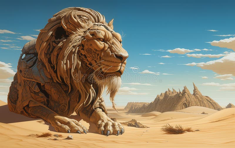 Future Statue of a Lion on the Desert. Stock Image - Image of light ...