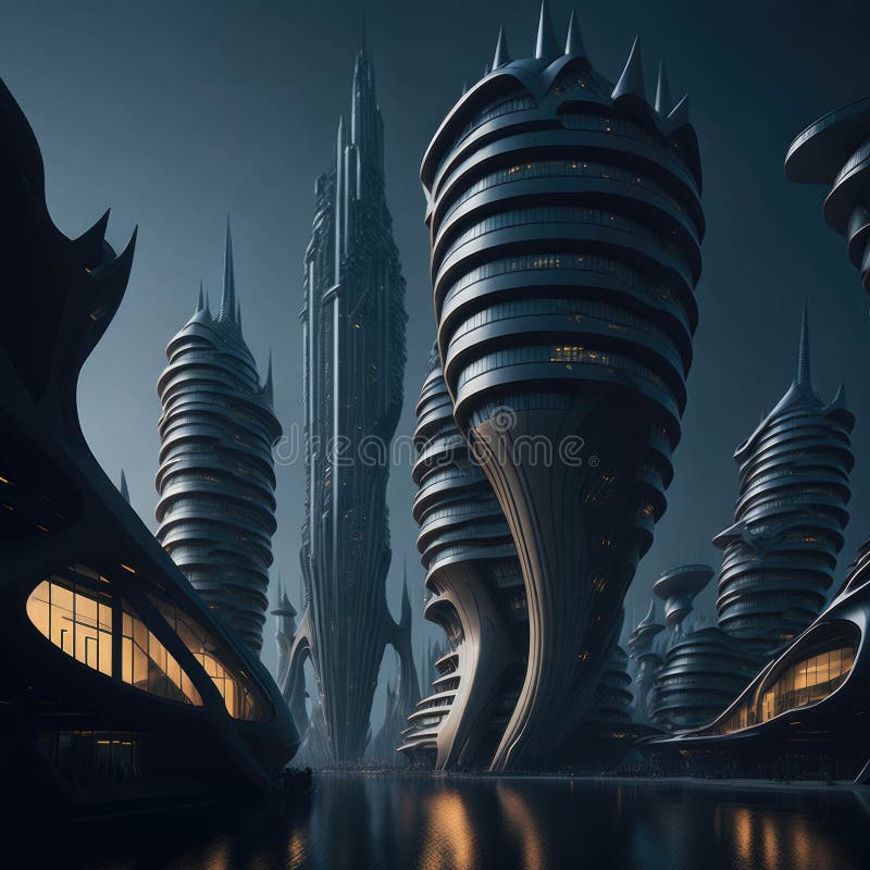 Future Style City Scrapers, Metropolis, Modern Tall Buildings, Sci-Fi ...