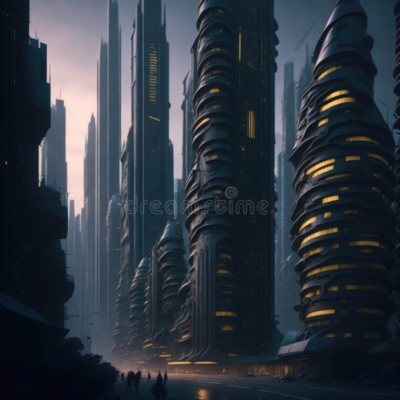 Future Style City Scrapers, Metropolis, Modern Tall Buildings, Sci-Fi ...