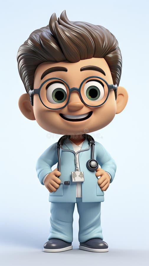 Future Surgeon Charming Animated Medical Character in Scrubs. Stock ...