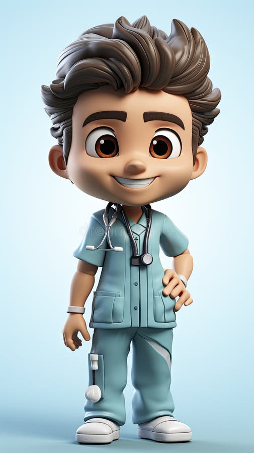 Future Surgeon Charming Animated Medical Character in Scrubs. Stock ...