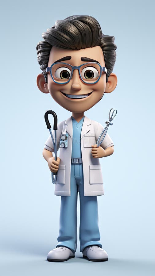 Future Surgeon Charming Animated Medical Character in Scrubs. Stock ...