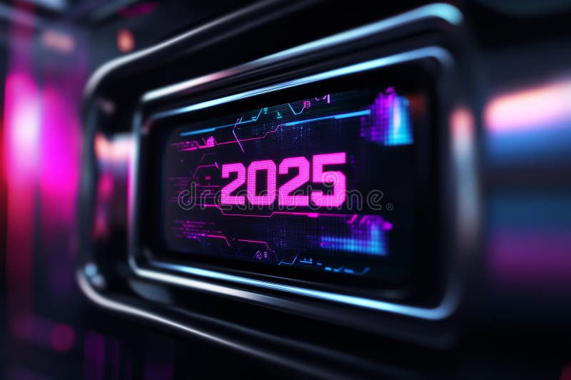 Future Tech 2025 Display Futuristic Screen Neon Glow Digital Year ...
