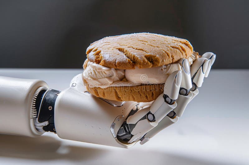 Future Tech Hand with an Ice Cream Cookie Sandwich Stock Photo - Image ...