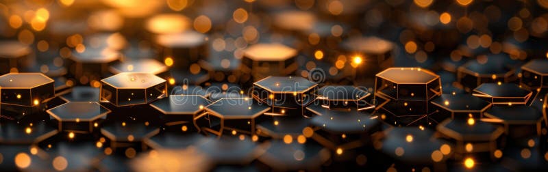Future Tech Hexagons - Luxe Gold & Gray Geometric Digital Illustration ...