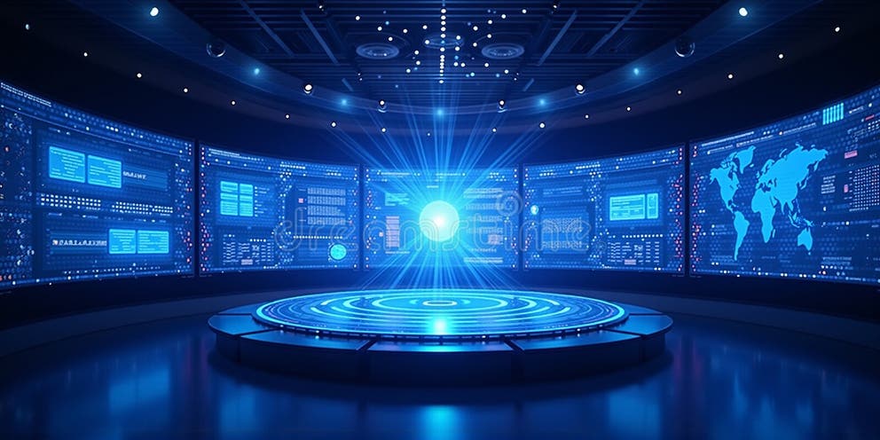 Future Tech Hub: Digital Interactive Interface Stock Illustration ...