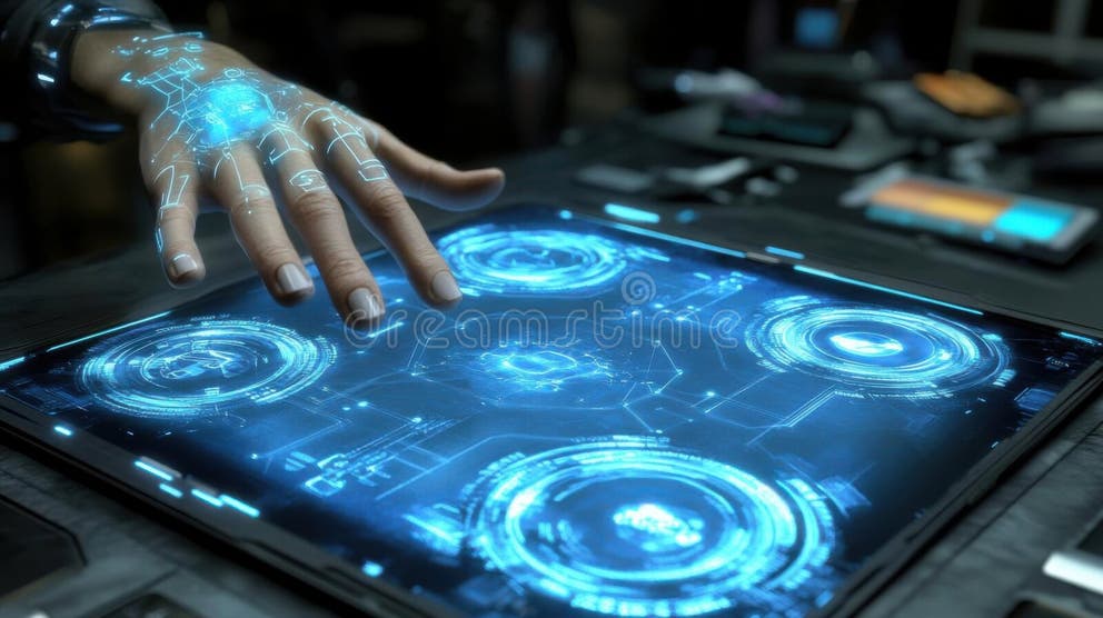 Future Tech, Interactive Holographic Interface Stock Image - Image of ...