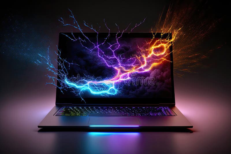 Future-Tech Laptop: Cyberspace and Colorful Lightning. Generative AI ...