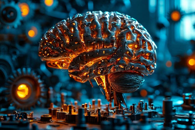 Future Tech: the Marvel of a Mechanical Brain Stock Illustration ...