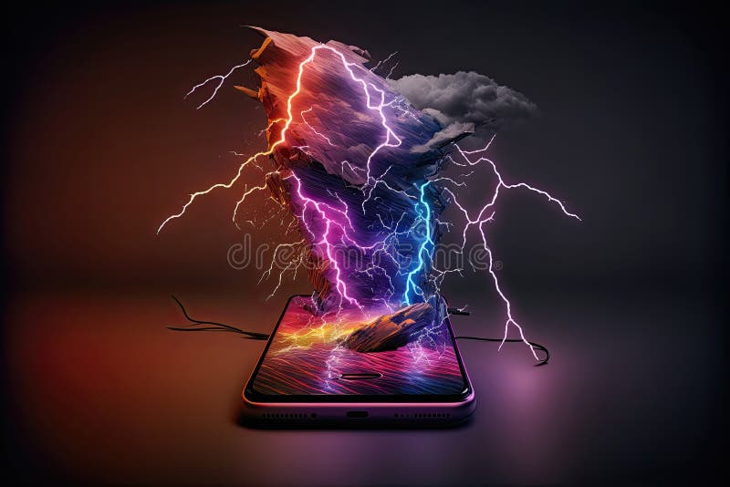 Future-Tech Phone : Cyberspace and Colorful Lightning. Generative AI ...