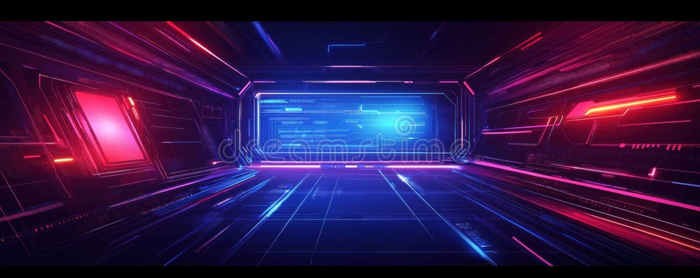 Future Tech Space with Neon Lights. Abstract Tech Lines, Patterns ...