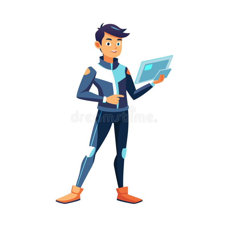 Future Tech: a Young Man Interacting with a Futuristic Tablet Stock ...