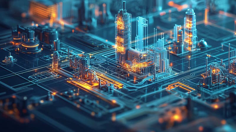 Future technological city stock illustration. Illustration of virtual ...