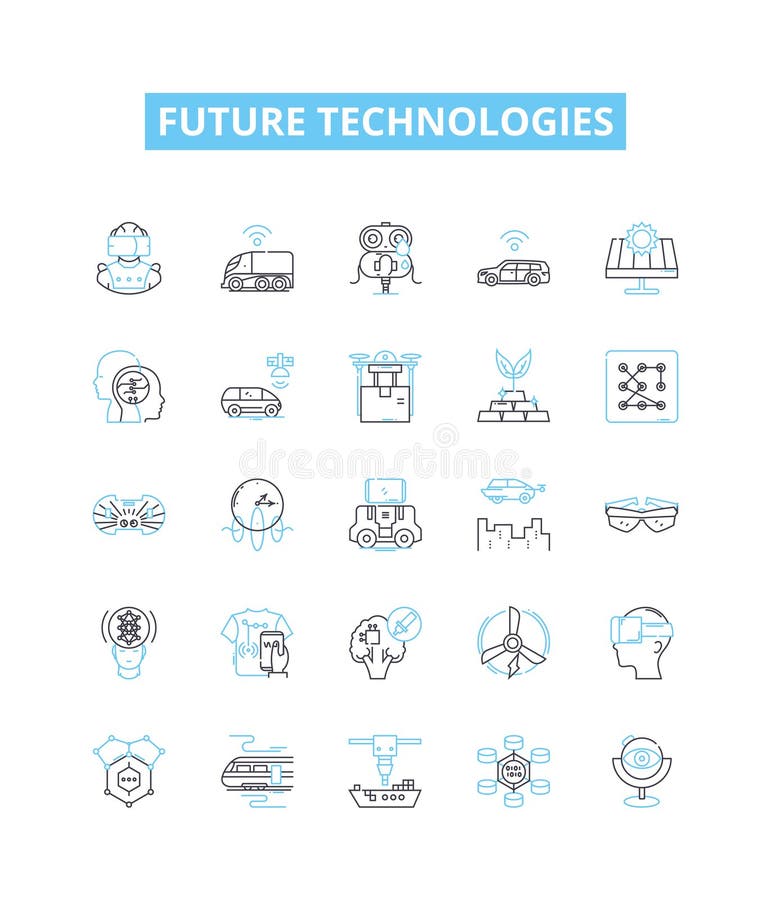 Future Technologies Vector Line Icons Set. AI, Robotics, BigData ...