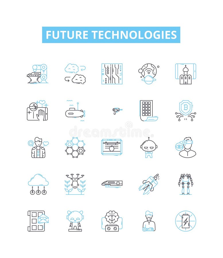 Future Technologies Vector Line Icons Set. AI, Robotics, BigData ...