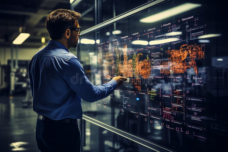 Future Technology, Businessman Working on Computer, Virtual Panel in ...