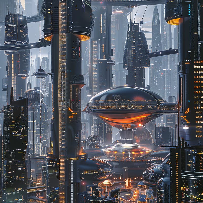 Future Technology City with Large Technical Building Stock Illustration ...