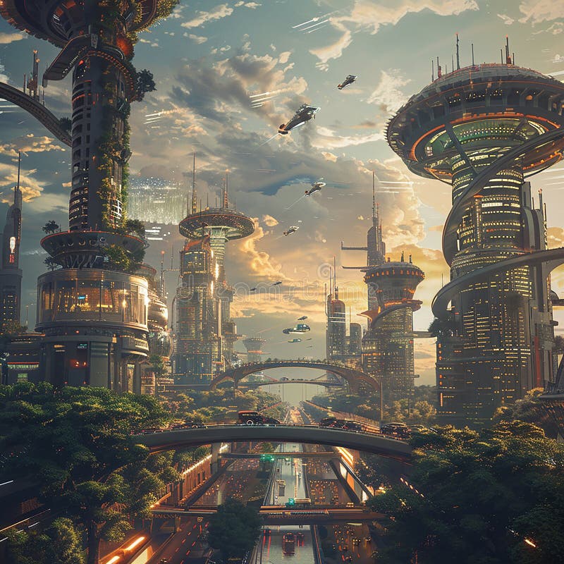 Future Technology City with Large Technical Building Stock Illustration ...