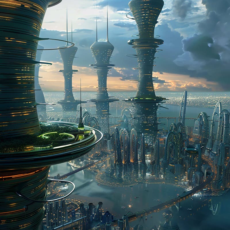 Future Technology City with Large Technical Building Stock Illustration ...