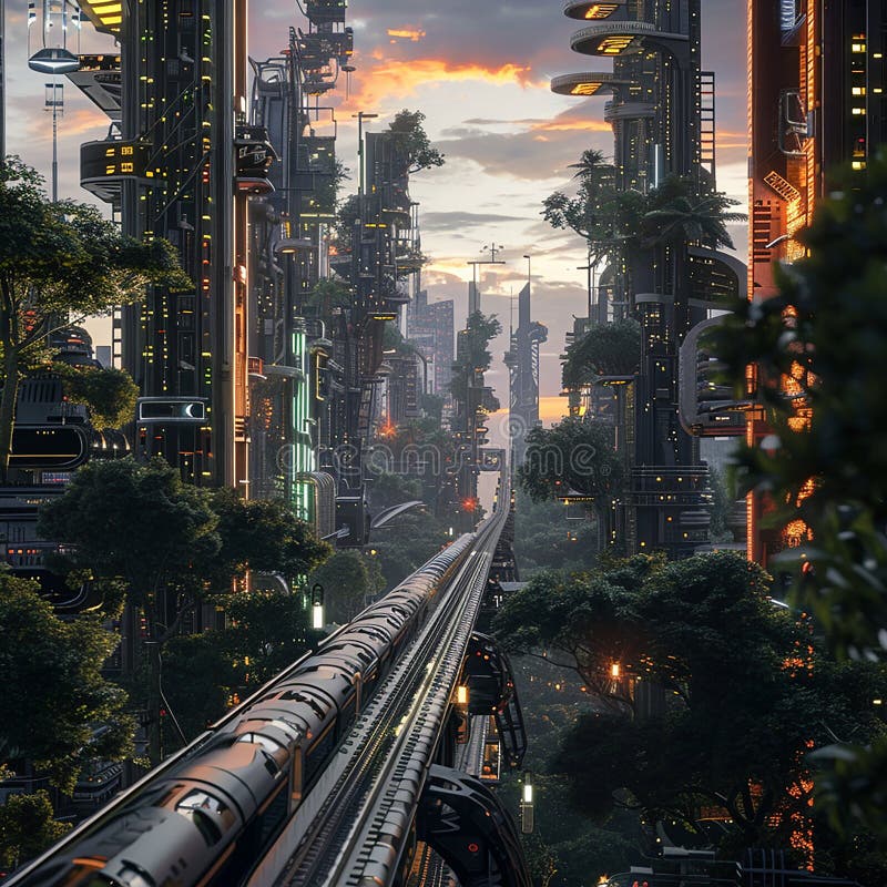 Future Technology City with Large Technical Building Stock Illustration ...