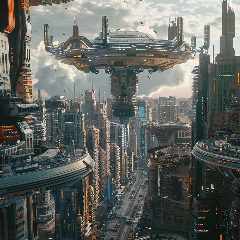 Future Technology City with Large Technical Building Stock Illustration ...