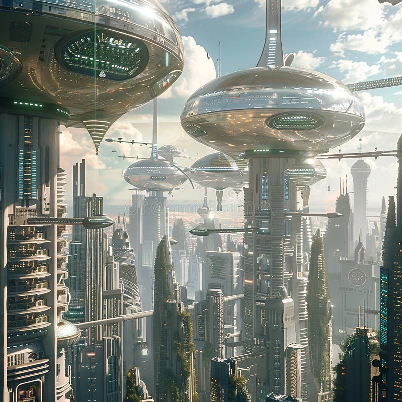 Future Technology City with Large Technical Building Stock Illustration ...