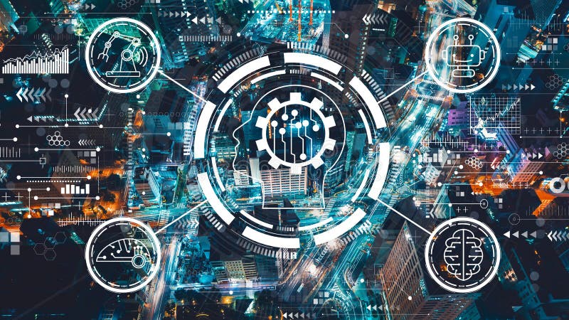 Future Technology Concept with Aerial View of Tokyo at Night Stock ...