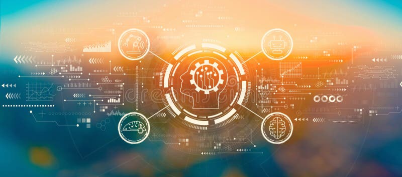 Future Technology Concept with Blurred City at Sunset or Sunrise Stock ...