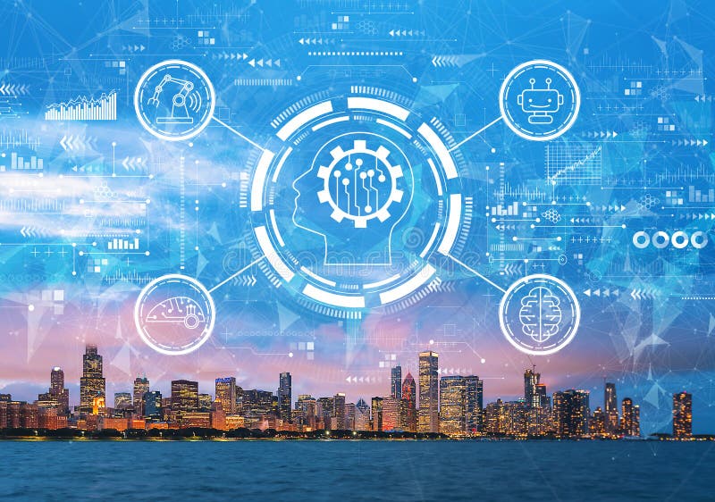 Future Technology Concept with Downtown Chicago Stock Image - Image of ...